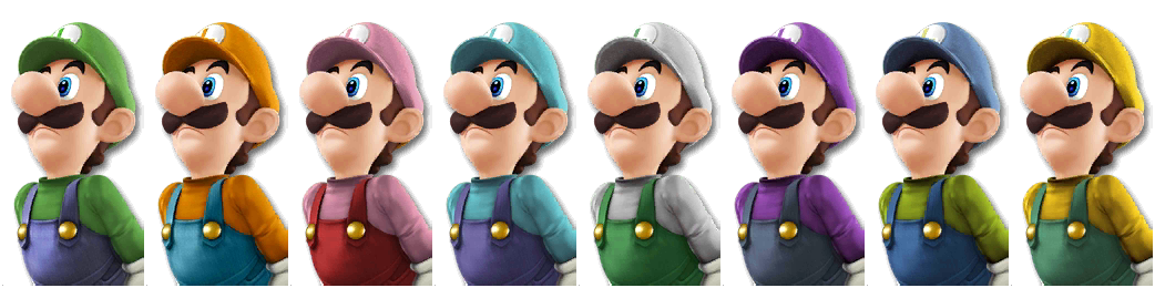 File:Luigi SSB4 Recolors.png - Super Mario Wiki, the Mario encyclopedia