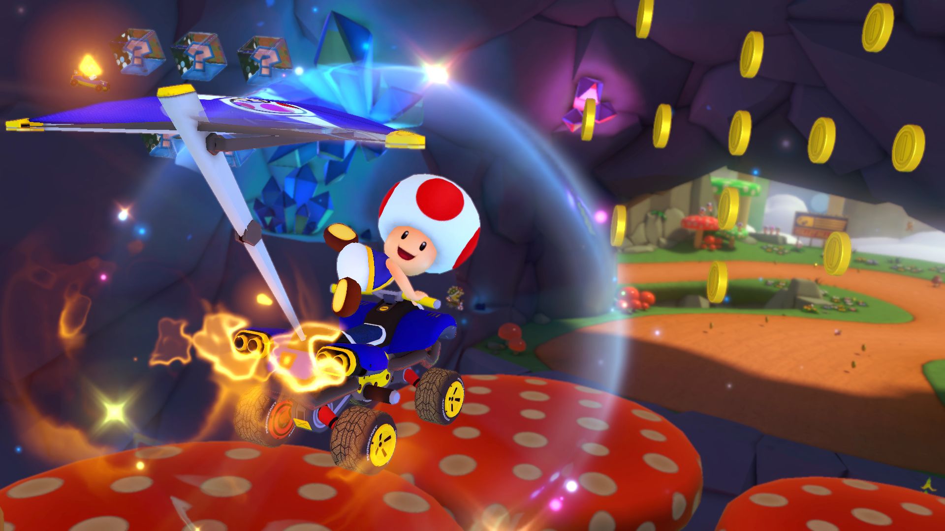 File:MK8D Toad Gliding on Wii Mushroom Gorge.jpg - Super Mario Wiki ...