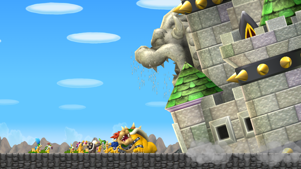 File:NSMBW Bowser's Castle Falling Over.png - Super Mario Wiki, the ...