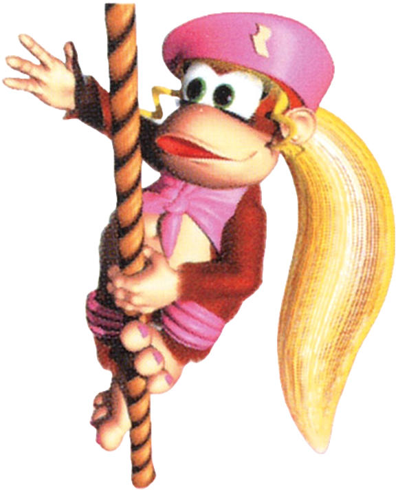 File:Dixie climbing DKC2 Rare logo art.png - Super Mario Wiki, the ...