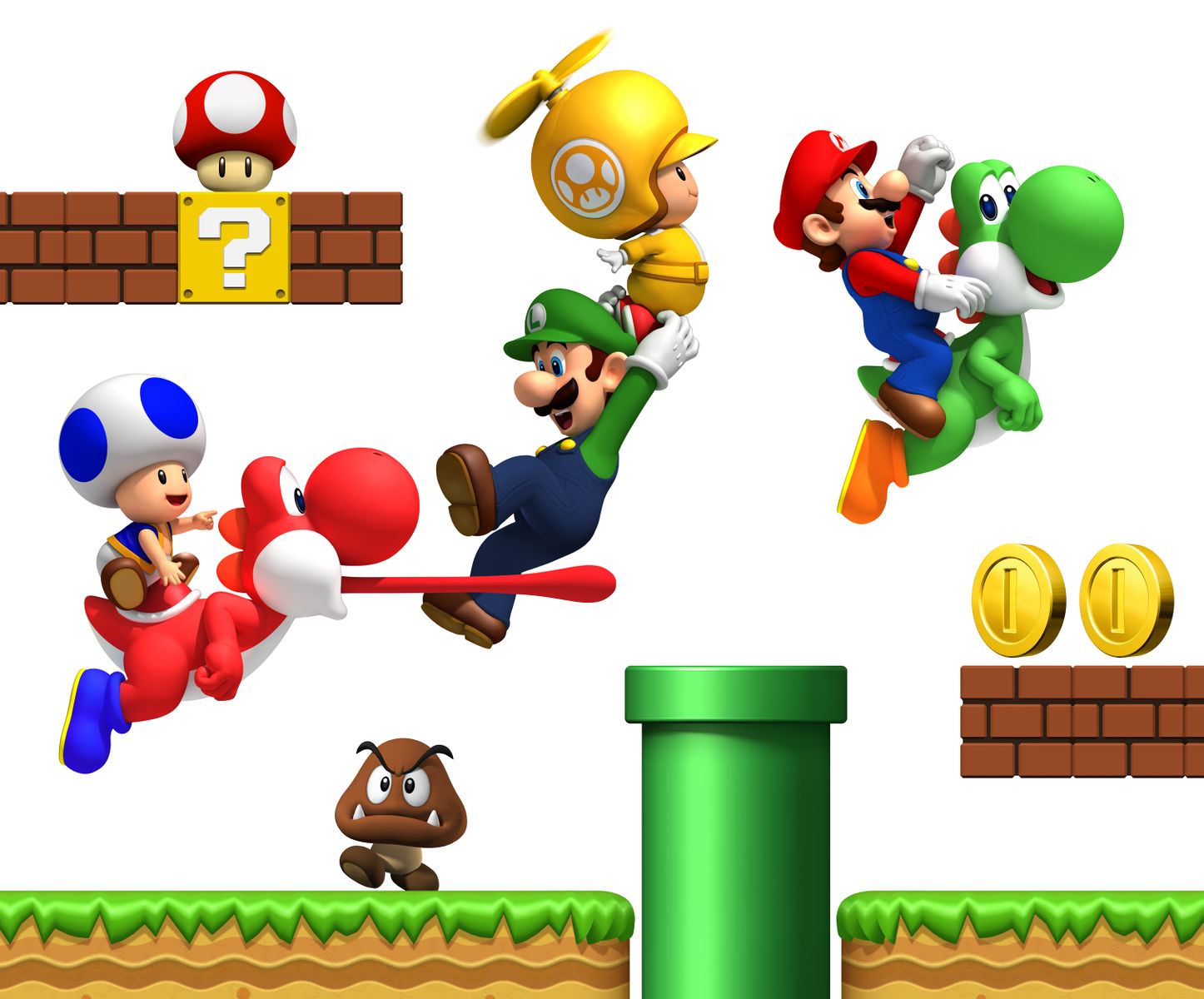 File:NSMBW White Background Group Art.jpg - Super Mario Wiki, the Mario ...