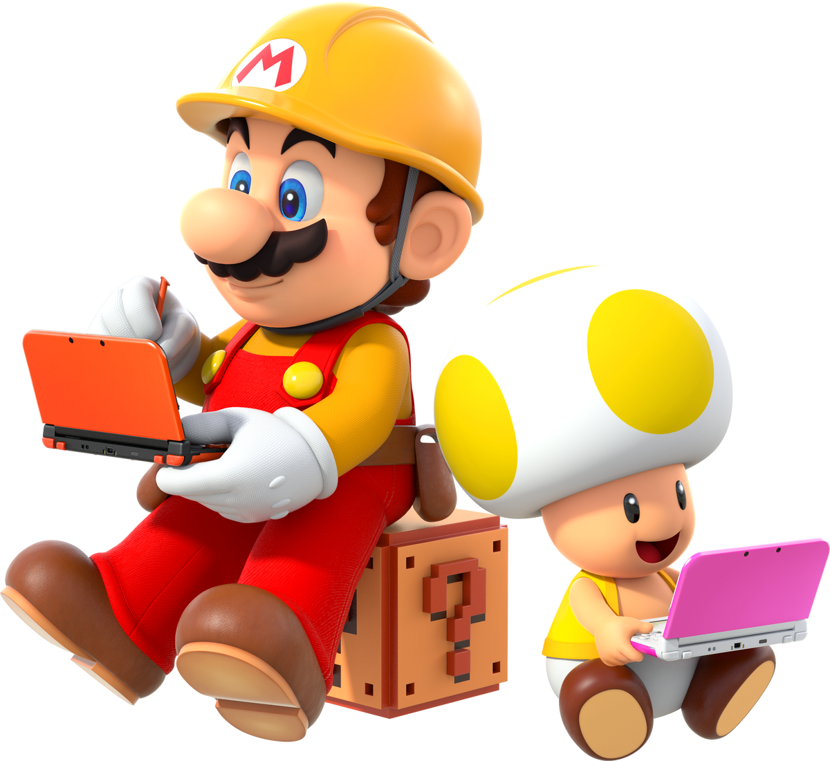 File:SMM3DS Mario and Yellow Toad plays 3DS.png - Super Mario Wiki, the ...