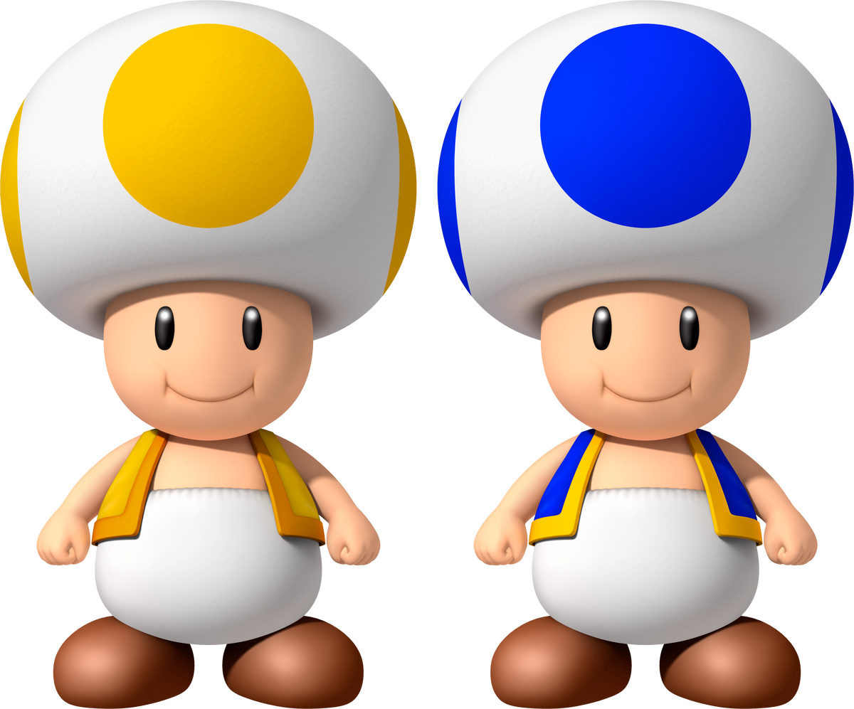 File:NSMBW Artwork Yellow Toad and Blue Toad.png - Super Mario Wiki ...