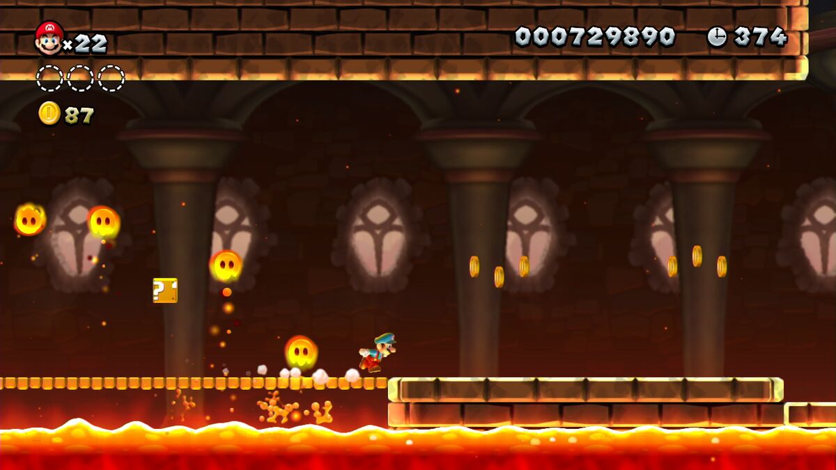 File:NSMBU Mario Runs Past Lava Bubbles.jpg - Super Mario Wiki, the ...