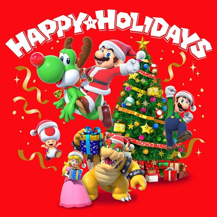 File:Mario Happy Holidays 2019 group art.jpg - Super Mario Wiki, the ...