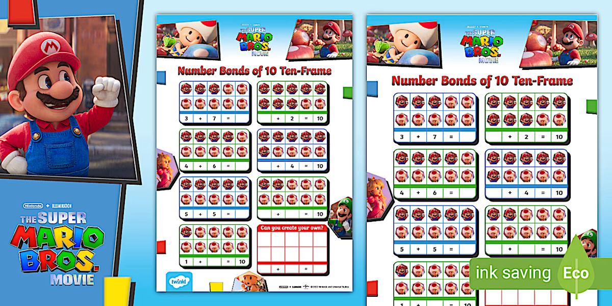 The Super Mario Bros. Movie: Number Bonds of 10-Frame - Super Mario ...