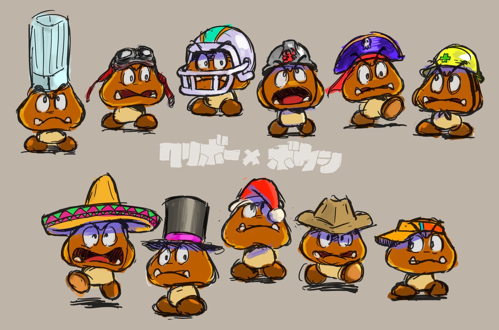 File:SMO Concept Art - Goomba Hats.jpg - Super Mario Wiki, the Mario ...